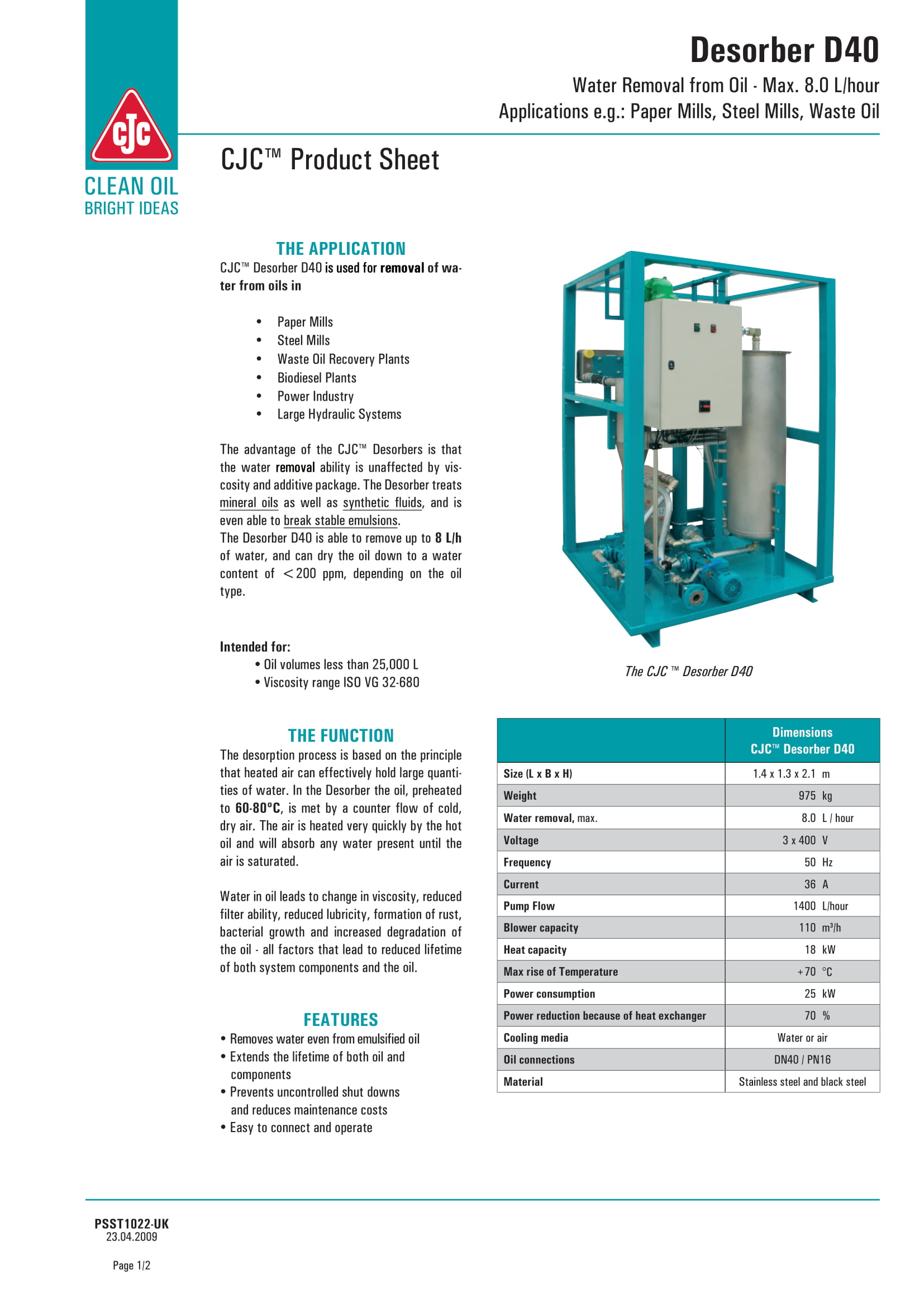 CJC Desorber D40 - Remove water from your oil systems