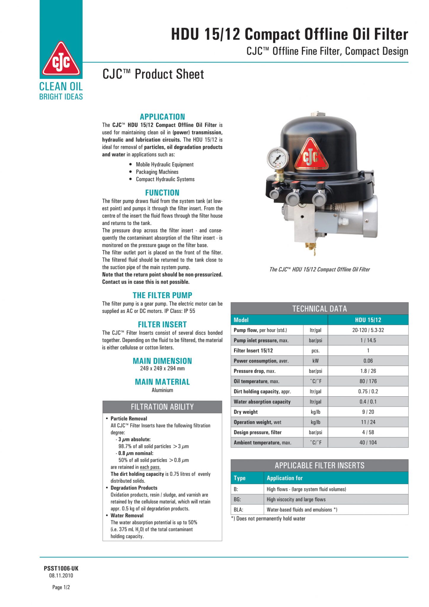 HDU 15/12 Compact Offline Oil Filter - CJC Fine Filtration