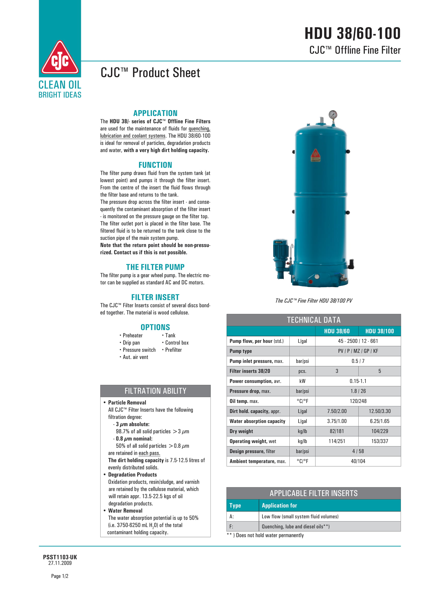 HDU 38/60-100 - CJC Fine Filtration - IQ Oil Australia
