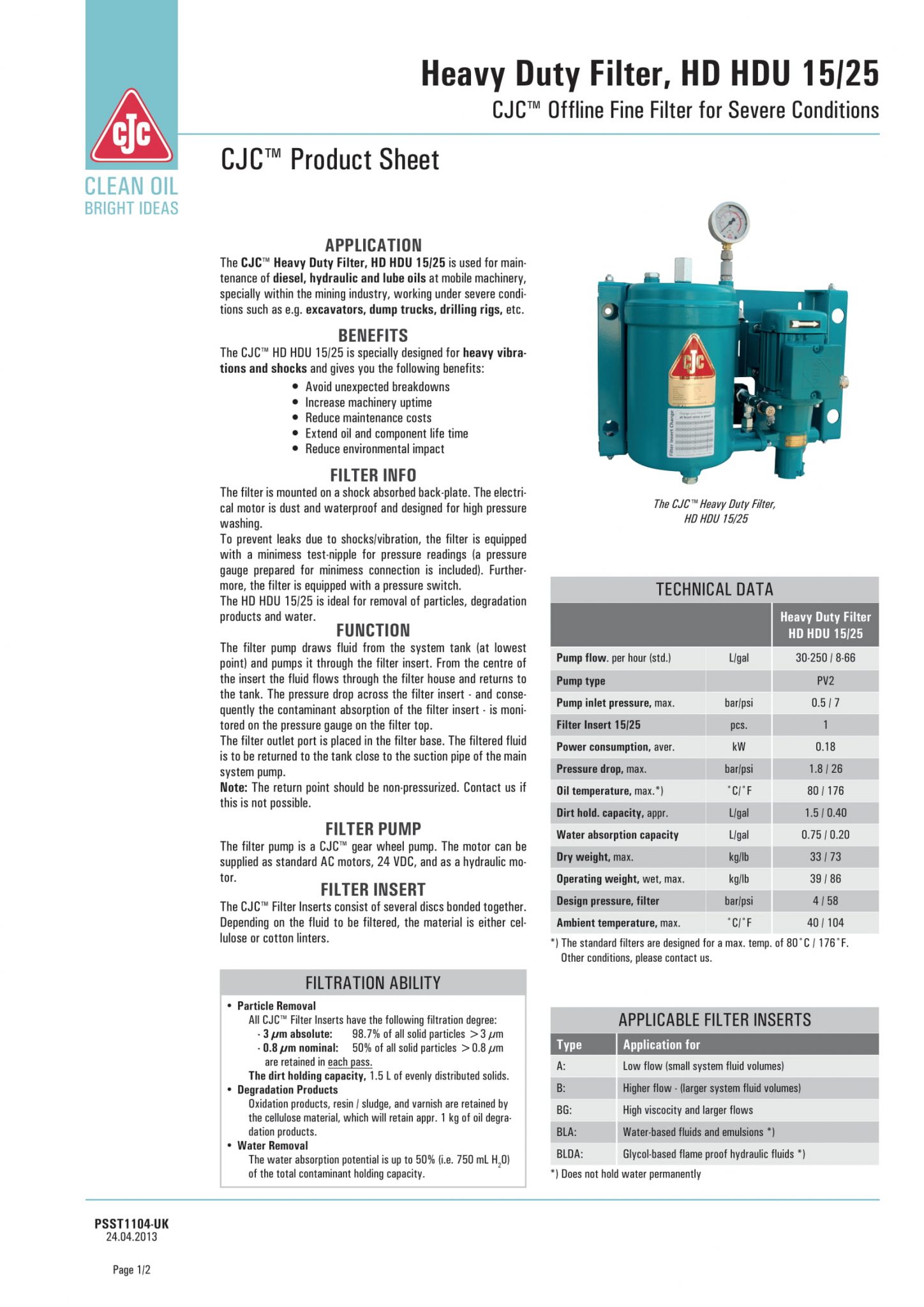 HD HDU 15/25, Heavy Duty - CJC Fine Filtration - IQ Oil Australia